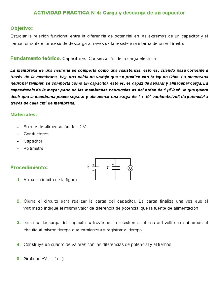 ACTIVIDAD PRÁCTICA N°4 - Carga y Descarga de Un Capacitor | PDF