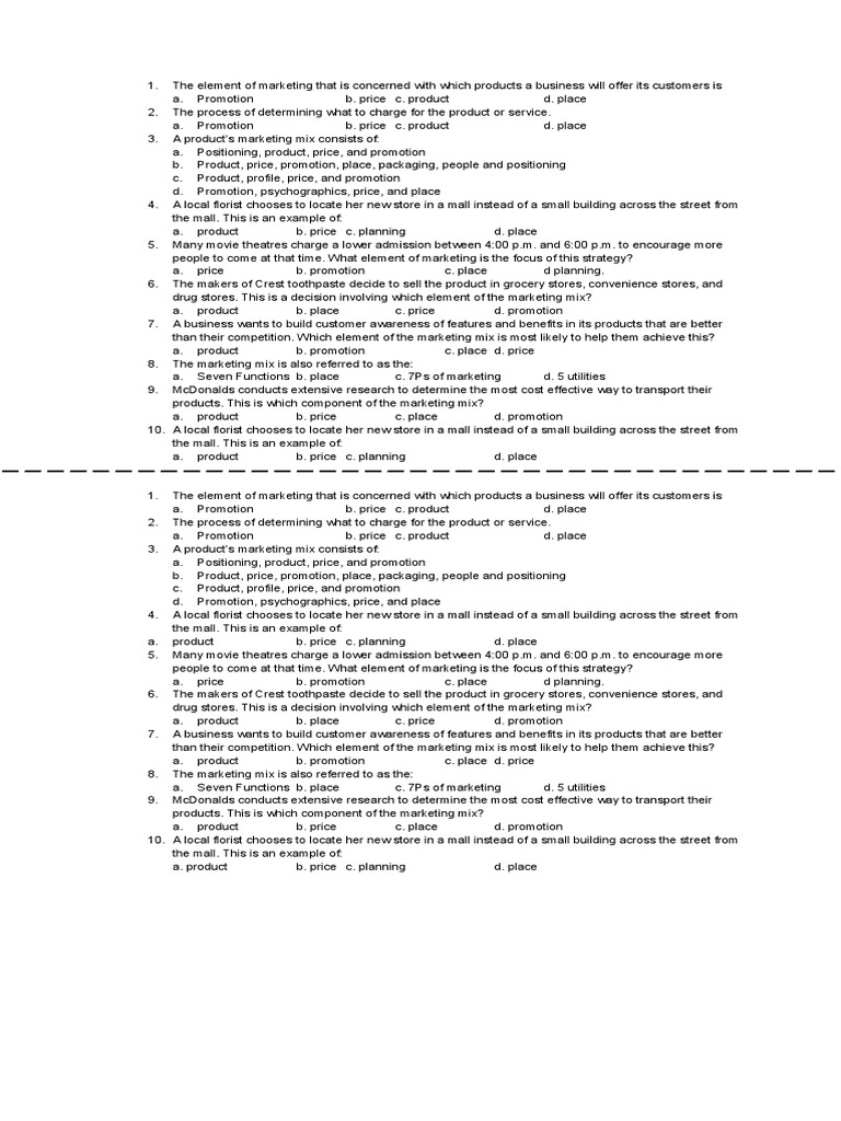 7 Ps Quiz | PDF | Marketing | Retail