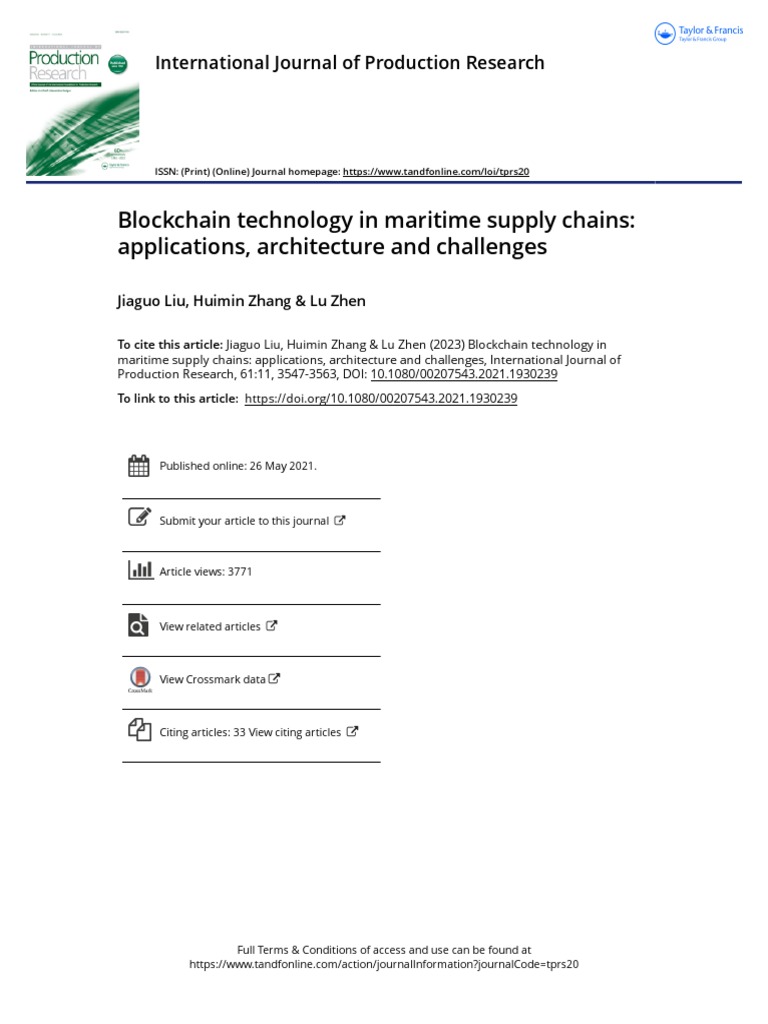 Blockchain Technology in Maritime Supply Chains Applications Architecture and Challenges | PDF ...