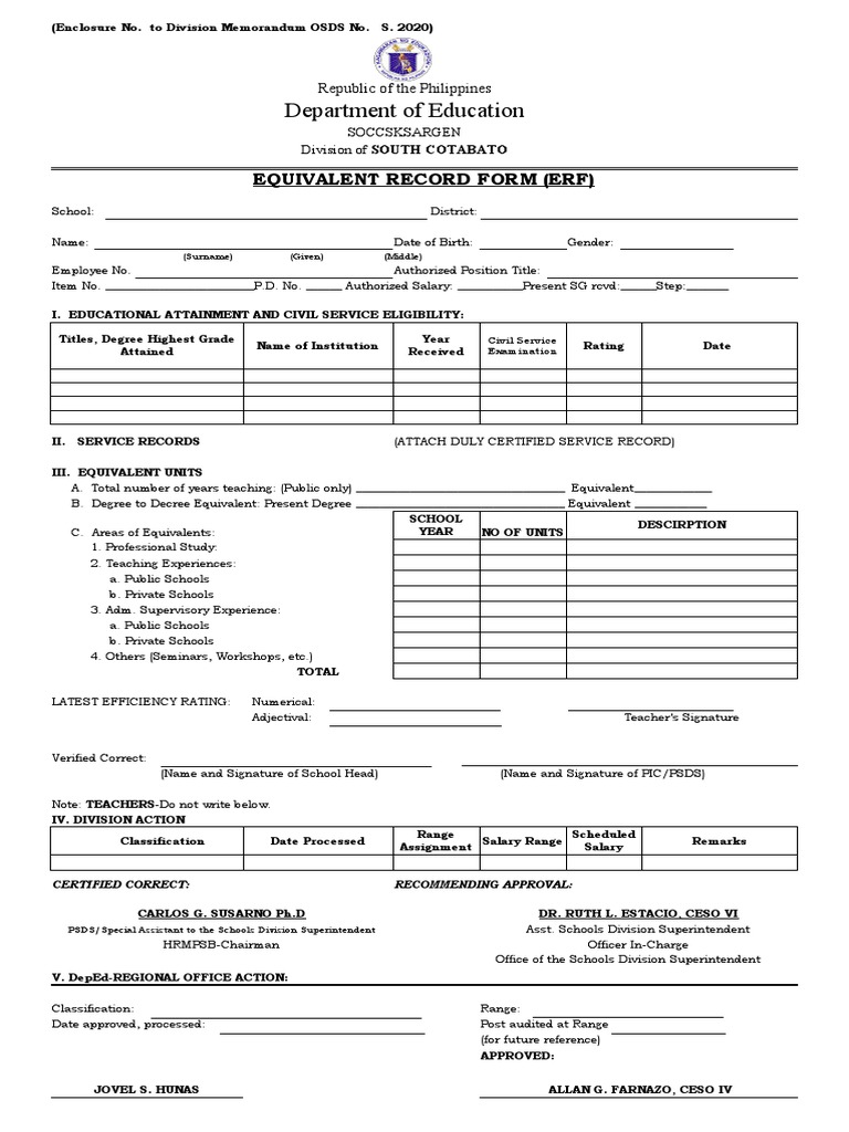Enclosure No. 1 Equivalents Record Form ERF | Download Free PDF | Teachers