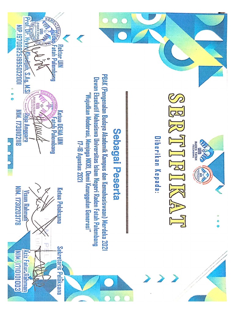 Soft File Sertifikat Pbak Univ | PDF
