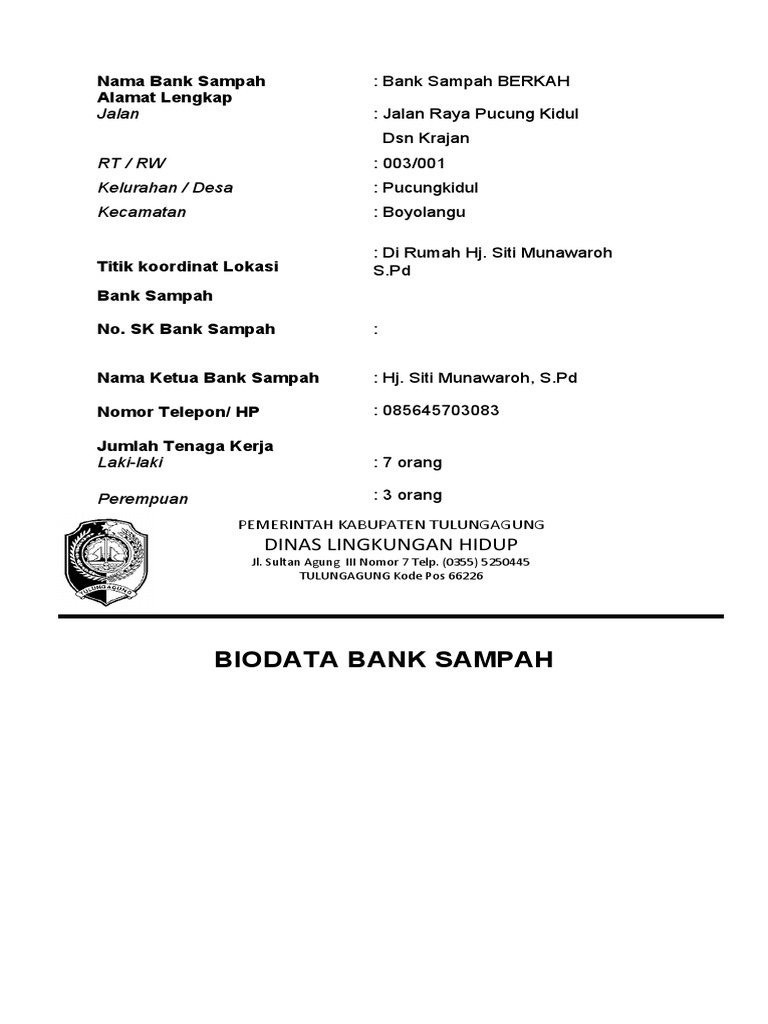 BIODATA Bank Sampah | PDF