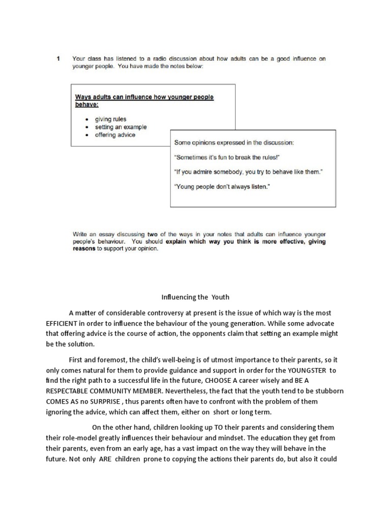 Youth Influence: Advice vs. Example | PDF | Behavior | English Language