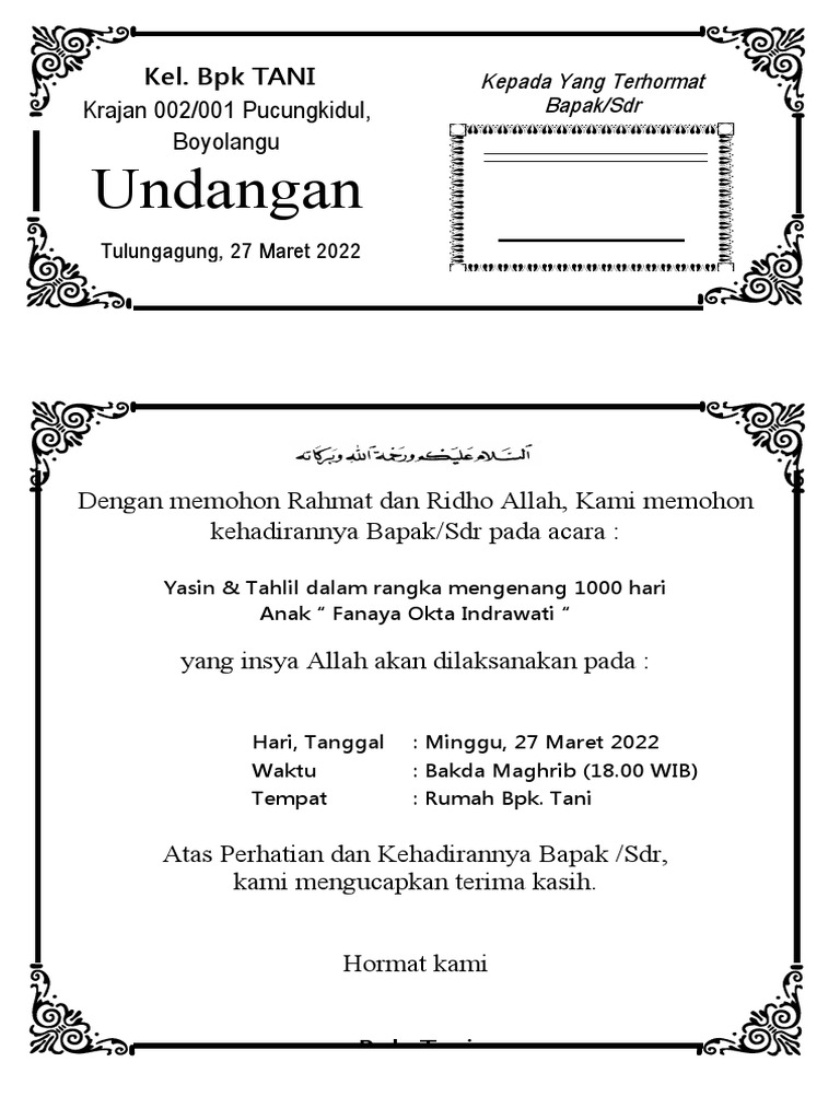 Contoh Undangan Wirid Yasin | PDF