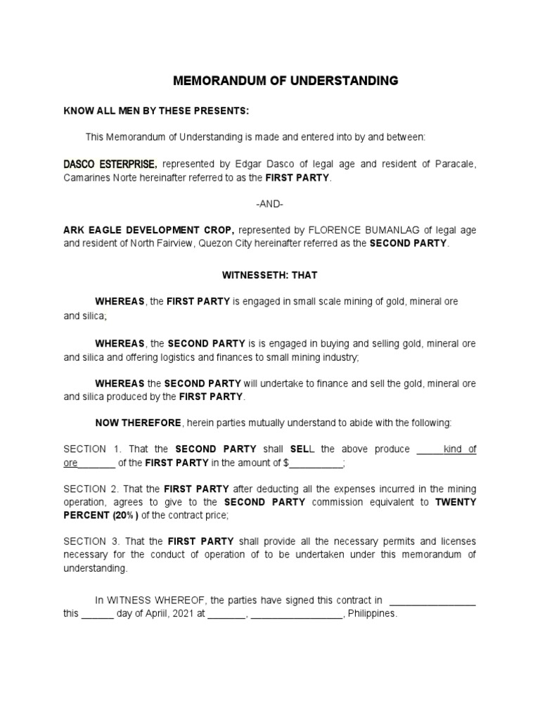 Memorandum of Understanding | PDF | Minerals | Mining