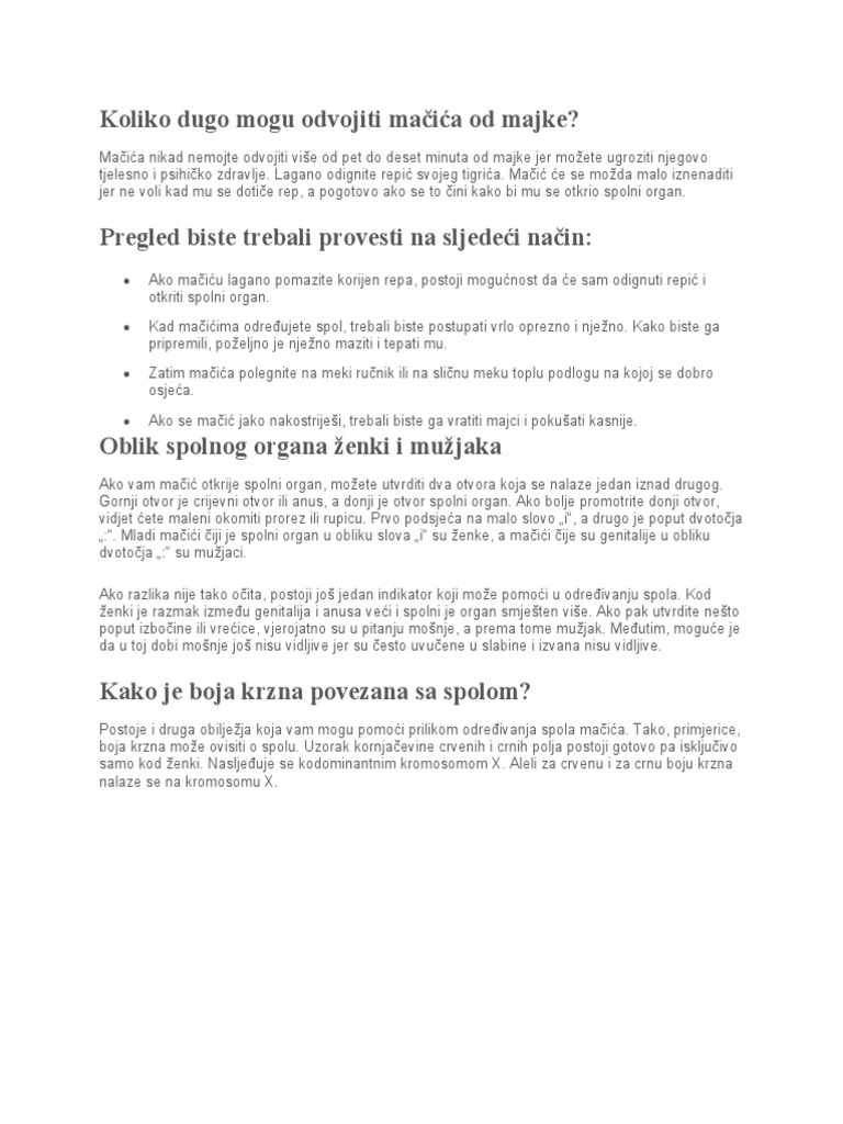Kako Razlikovati Musko I Zensko Mace | PDF