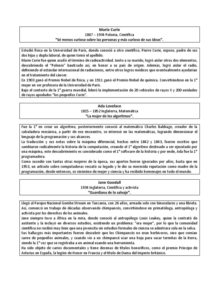 Mujeres | PDF | Marie Curie