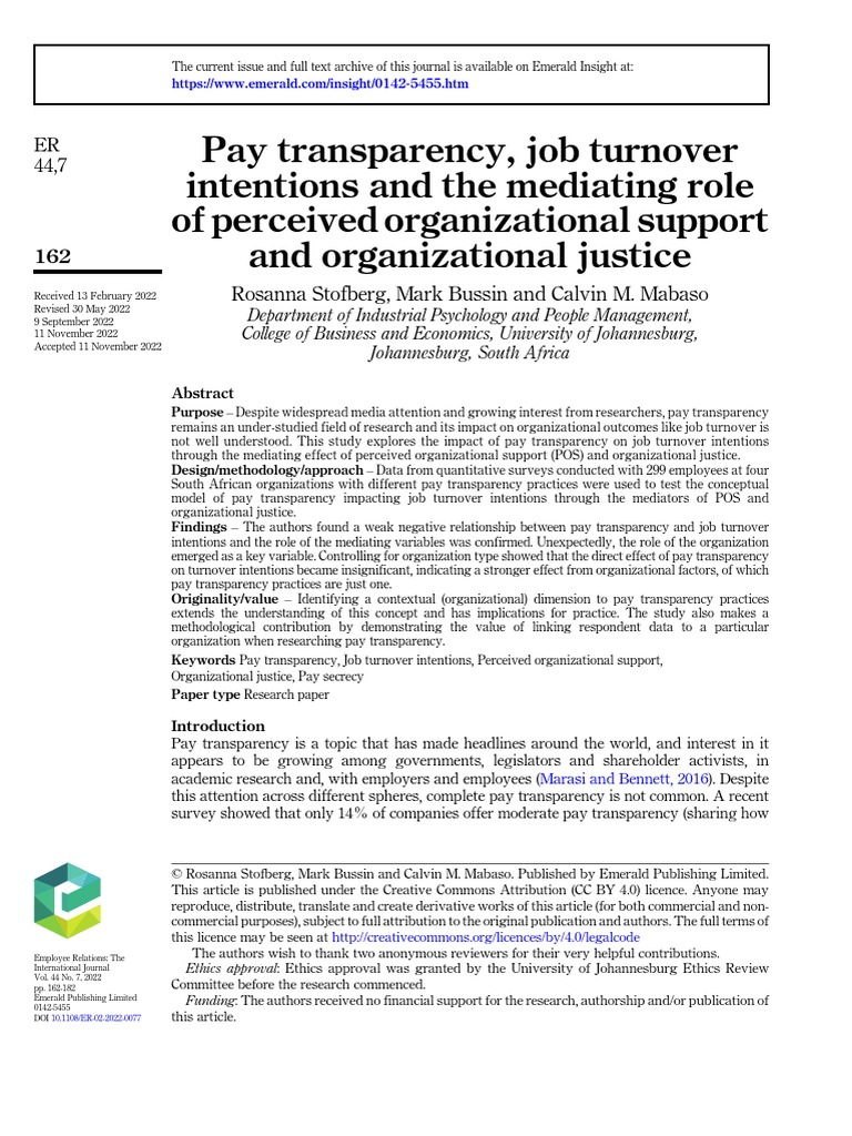 Pay Transparency Job Turnover Intentions and The Mediating Role ...