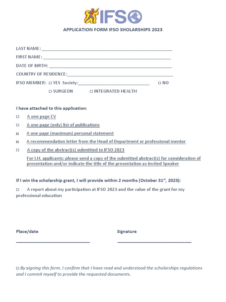IFSO Scholarships Application Form 2023 | PDF