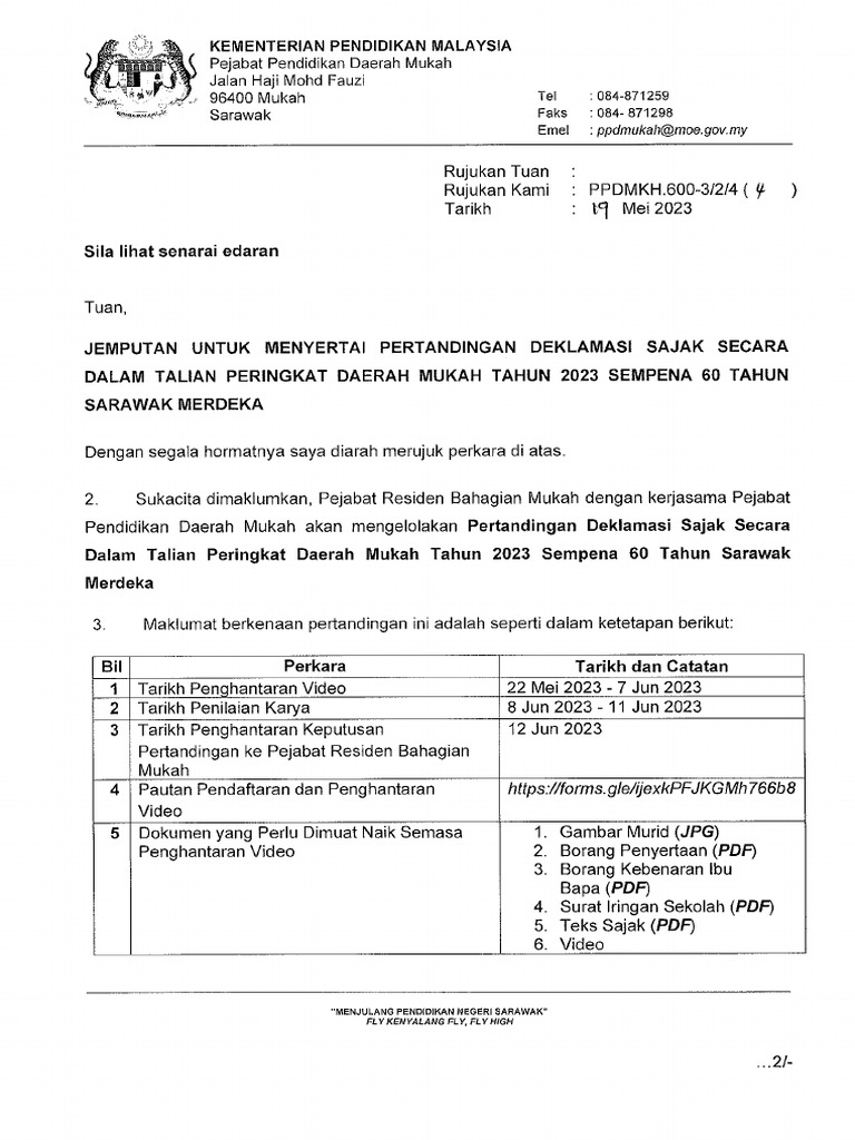 Surat Jemputan Pertandingan Deklamasi Sajak Secara Dalam Talian ...