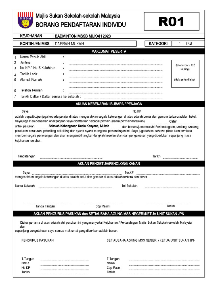 Borang R01 MSSM | PDF