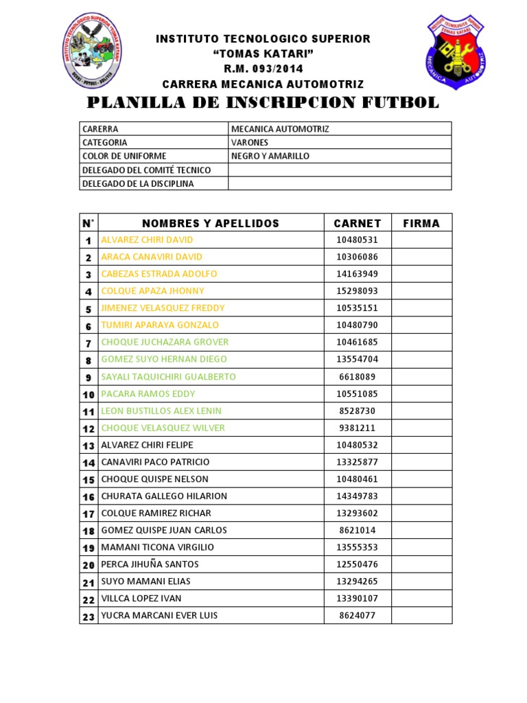 Planilla de Inscripcion Futbol 2023 | PDF