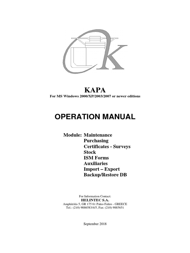 KAPA OPERATION MANUAL - September 2018 | PDF | Icon (Computing ...