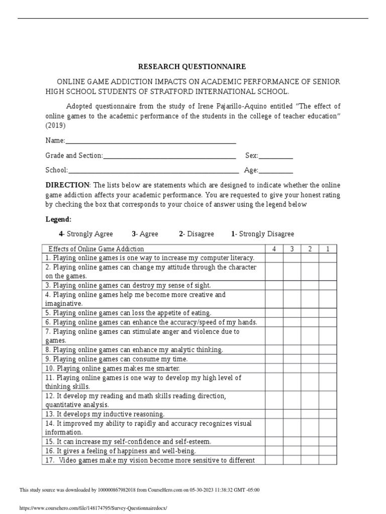 Survey Questionnaire | PDF | Attention Deficit Hyperactivity Disorder ...