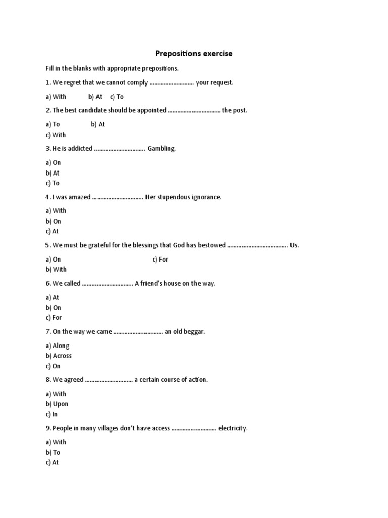 Prepositions Exercise | PDF