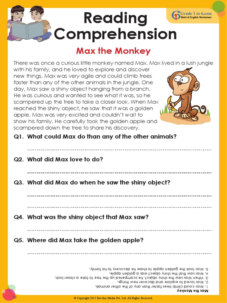 Reading Comprehension_ Max the Monkey | PDF