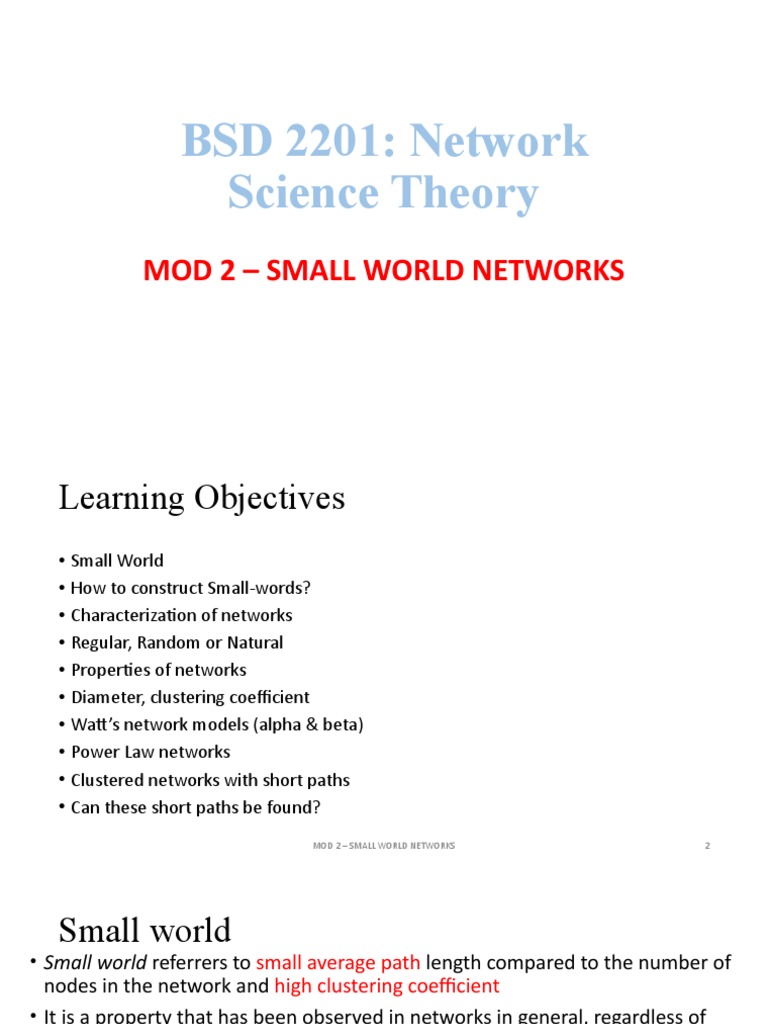Mod 2 - Small World Networks | PDF | Networks | Systems Theory