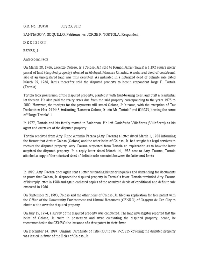 SOQUILLO vs. TORTOLA Full Text | PDF | Complaint | Lawsuit