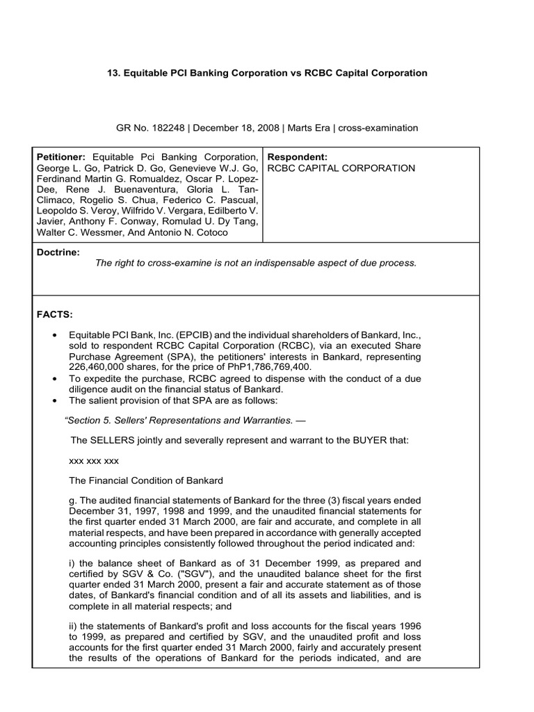 Equitable PCI Banking Corporation Vs RCBC Capital Corporation - Era ...
