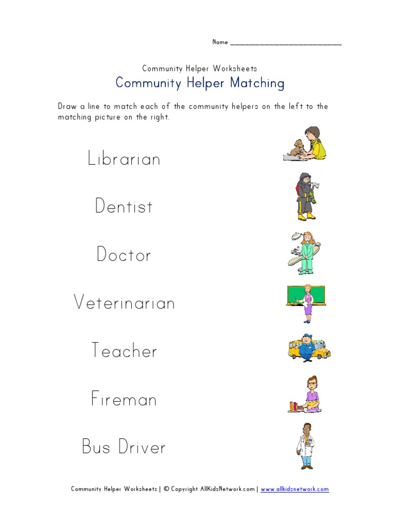 Community Helpers Matching Worksheet | PDF