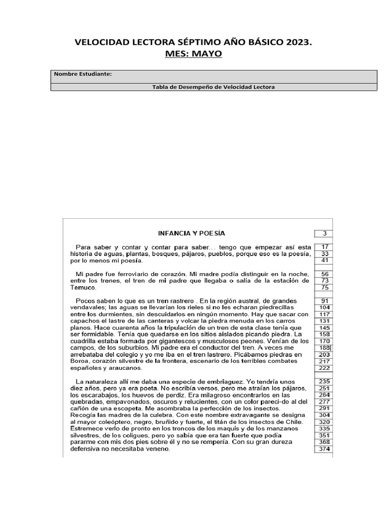 Velocidad Lectora Plantilla Pdf