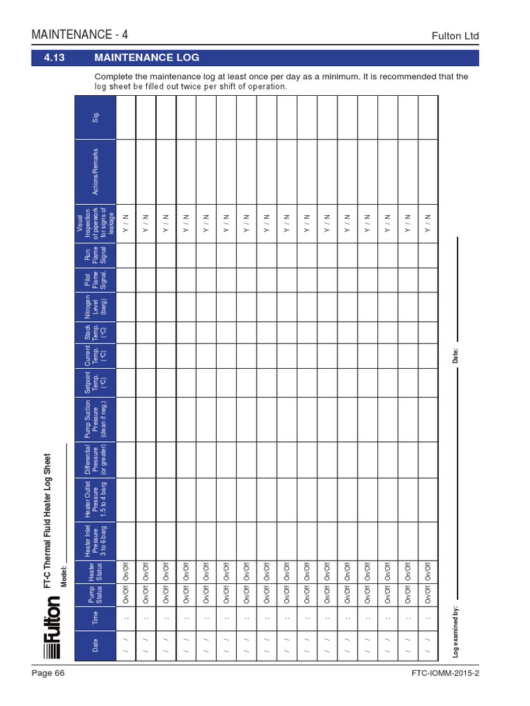 Oil Boiler Maintenance Log Sheet | PDF | Pump | Tools