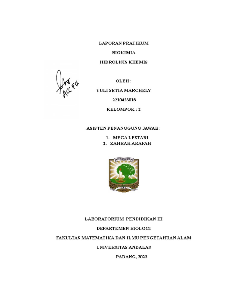 LAPORAN PRATIKUM - Yuli Setia Marchely - Hidrolisis Khemis - FIX | PDF