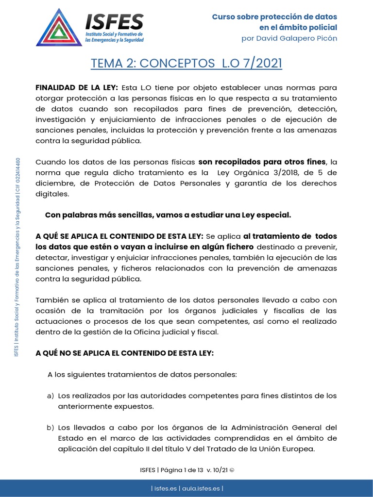 TEMA2 - Protección de Datos en El Ámbito Policial | PDF | Policía | Derecho penal