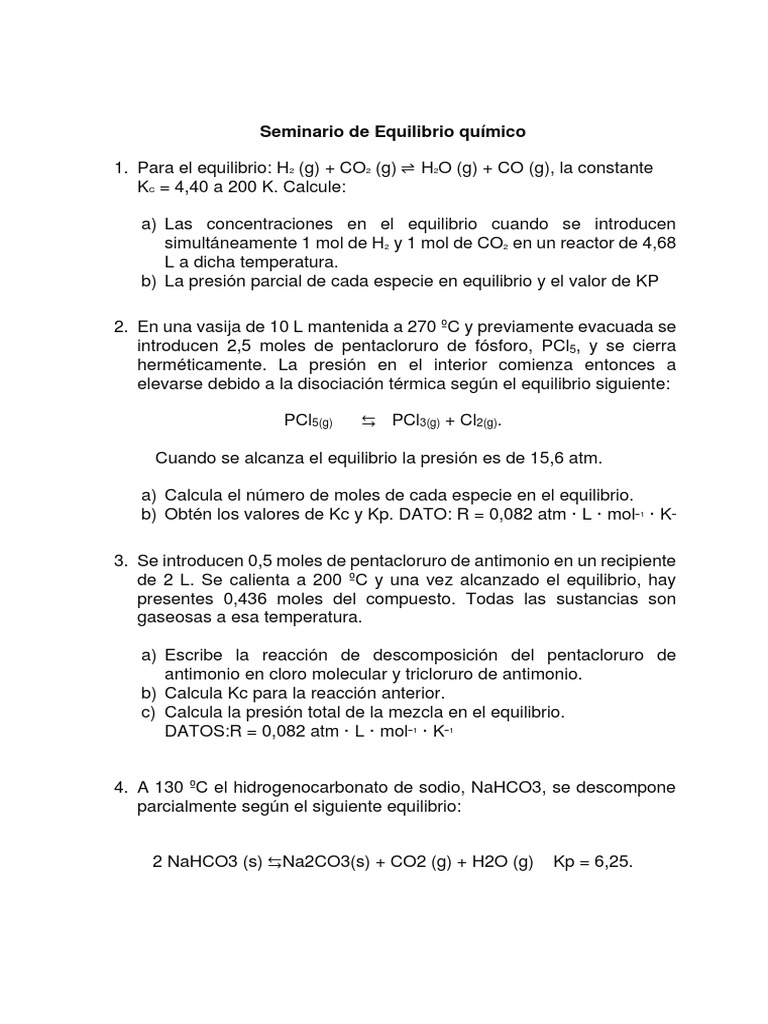 Seminario - Teoria Equilibrio Quimico | PDF | Equilibrio químico | Solubilidad