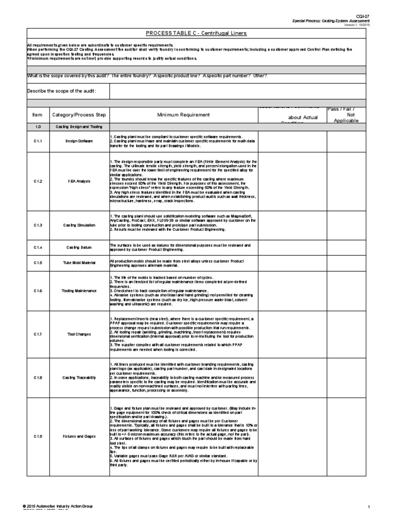 CQI27 PROCESS TABLE C | PDF