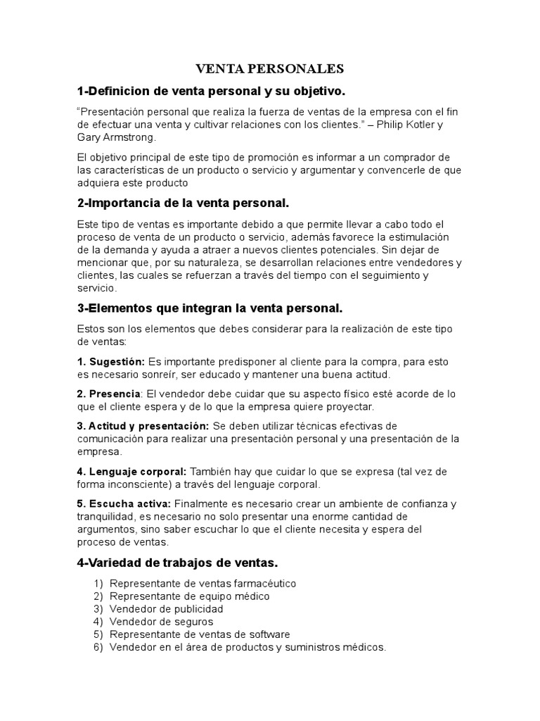 Ventas Personales | PDF | Marketing | Los consumidores