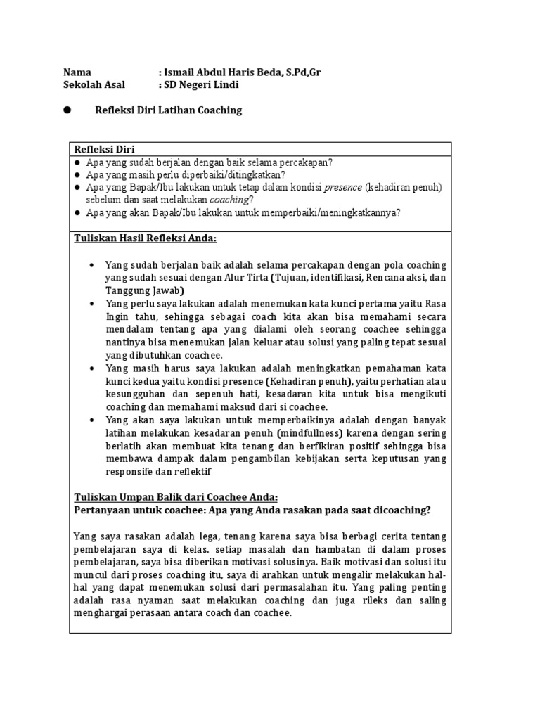 Refleksi Diri dalam Latihan Coaching | PDF