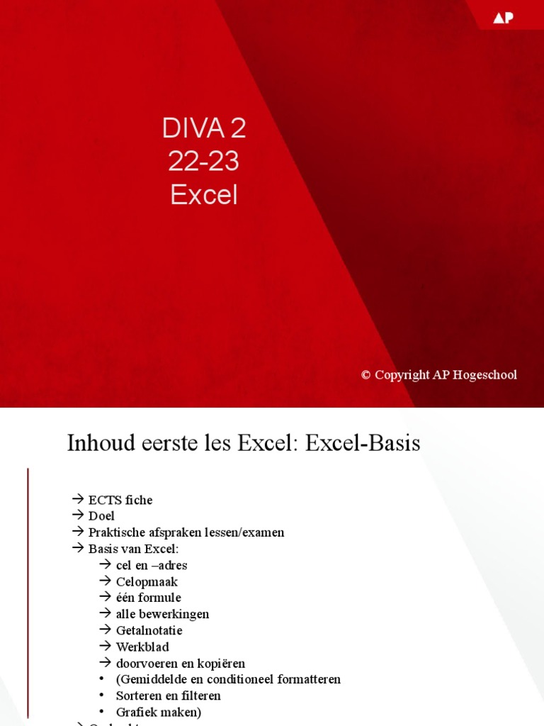 Presentatie Les BASIS Excel | PDF
