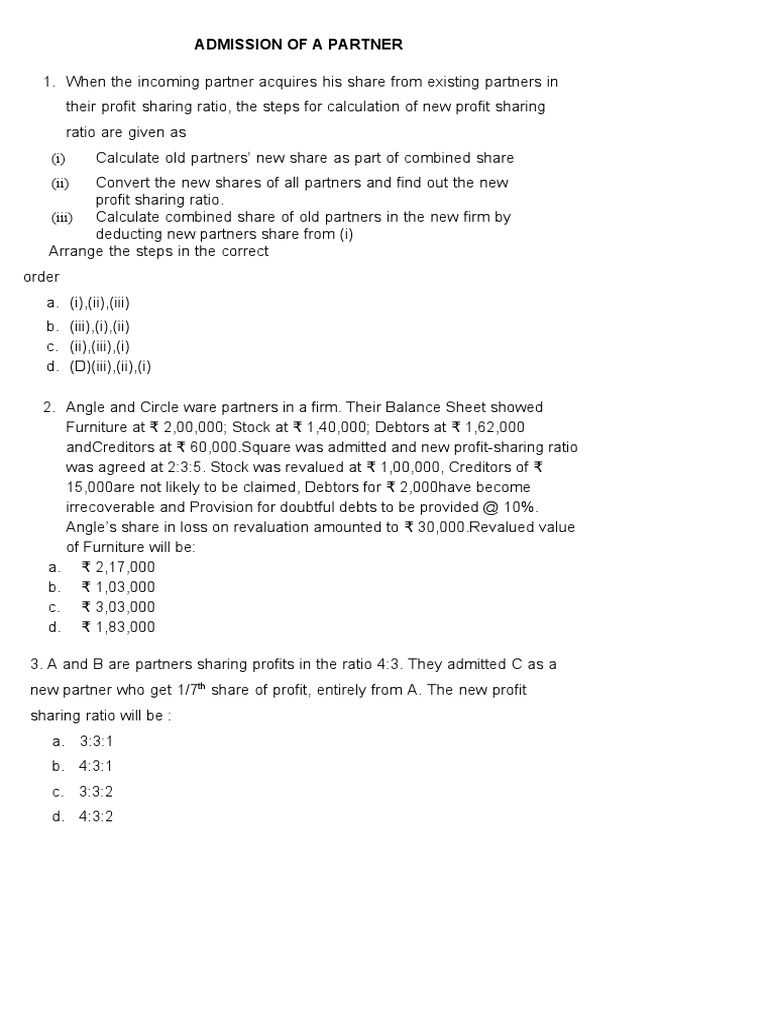 Admission of New Partner Procedures | PDF | Balance Sheet | Depreciation