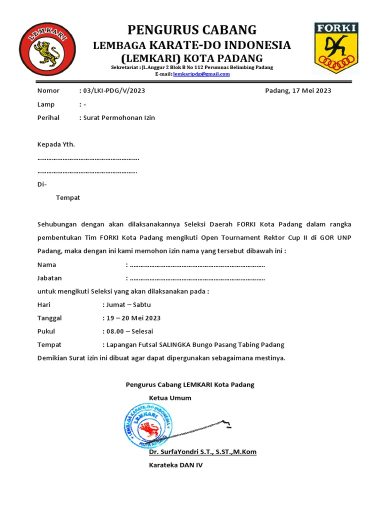 Surat Izin Atlet | PDF