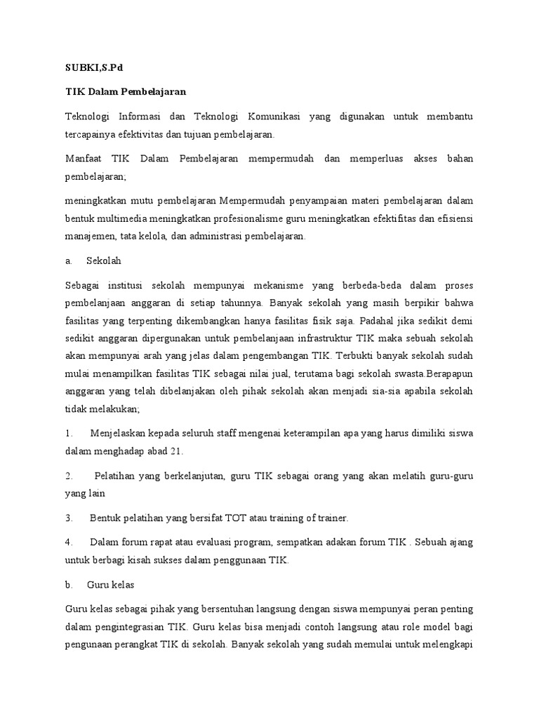 Subki, S.PD TIK Dalam Pembelajaran | PDF | Karier & Perkembangan