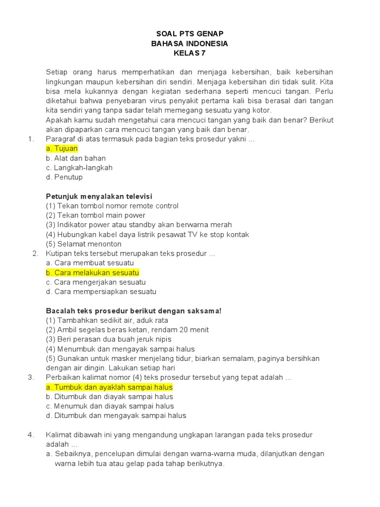 Soal PTS Genap B Indo KLS 7 | PDF