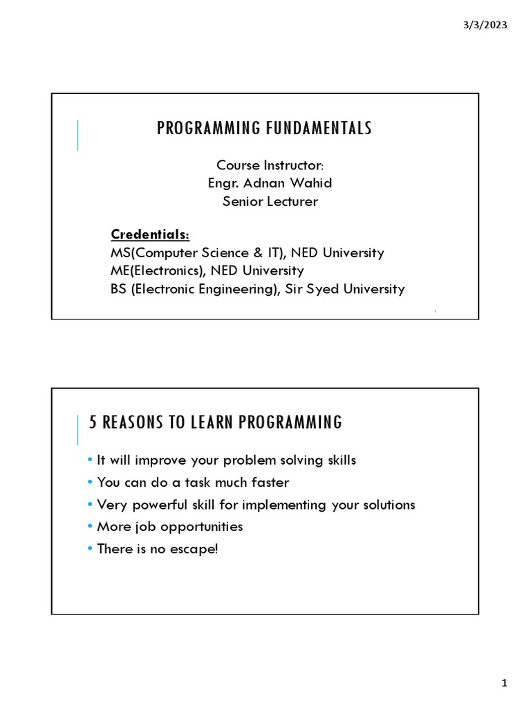 Week 1 Programming Fundamentals Pdf 