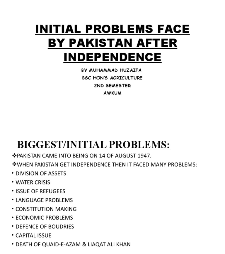 Initial Problems Face by Pakistan After Independence | PDF