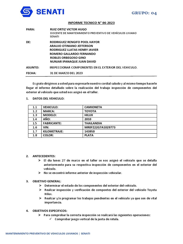 Informe Tecnico #3 | PDF | Vehículo de motor | Bienes manufacturados