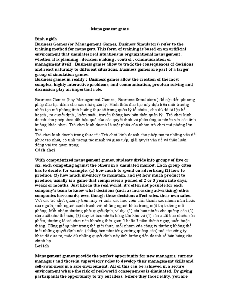 Management Game | PDF