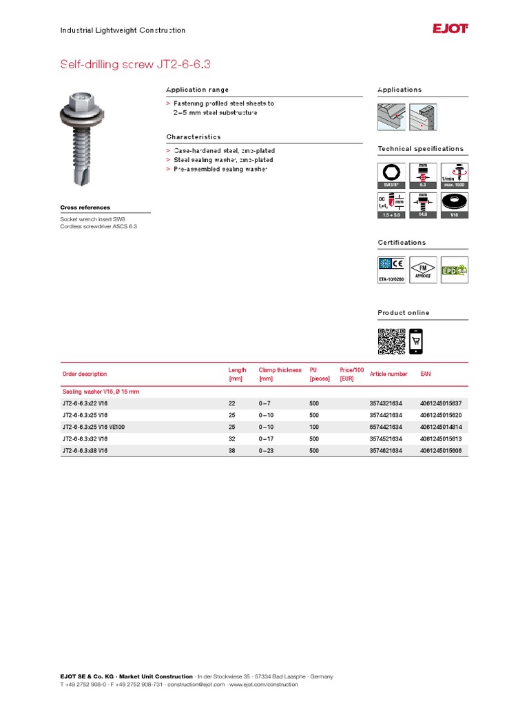EJOT Pds jt2 6 6 3 EN | PDF