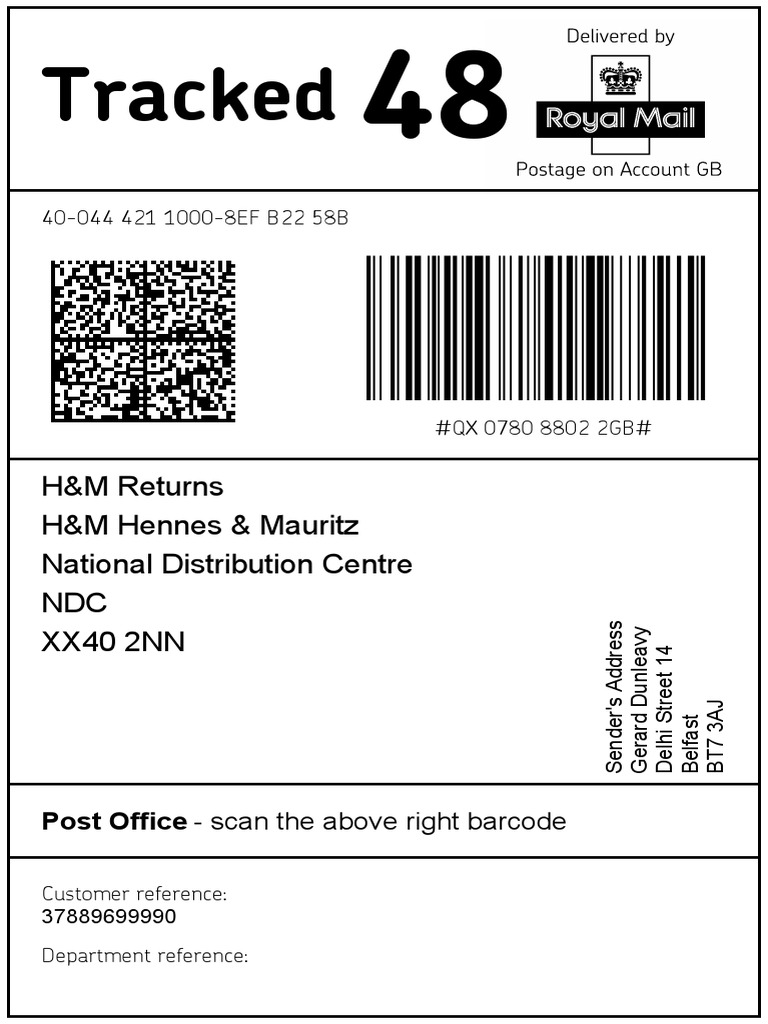 H&M Returns Label and Address Details | PDF
