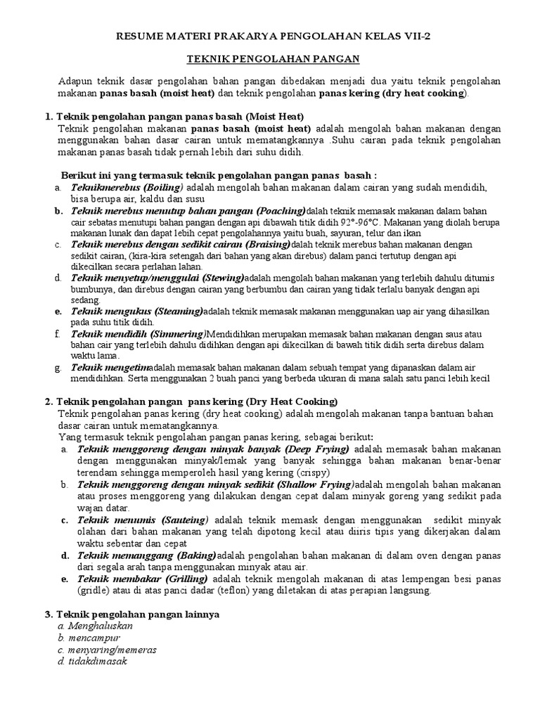 Rangkuman Materi Prakarya Pengolahan Kelas 7.2 | PDF