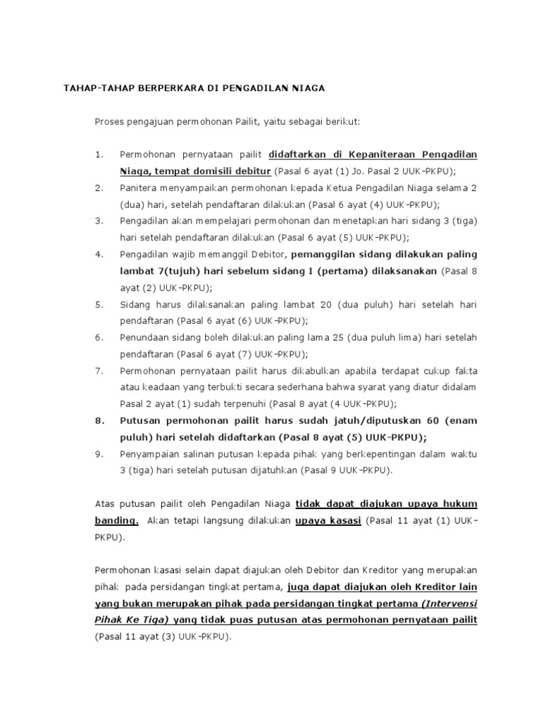 Tahapan Proses Pailit di Pengadilan Niaga | PDF