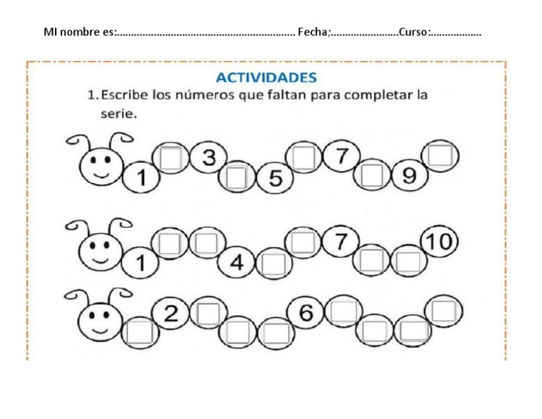 Completar Series Numeros Del 1 Al 10 | PDF