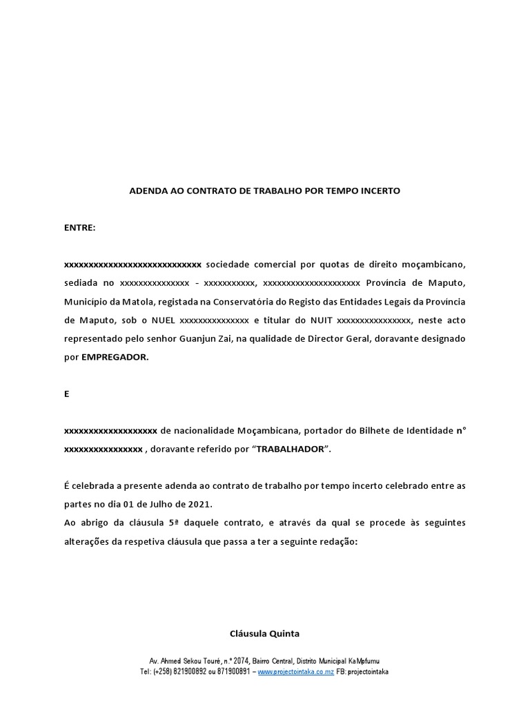 Adenda Contrato de Trabalho | PDF