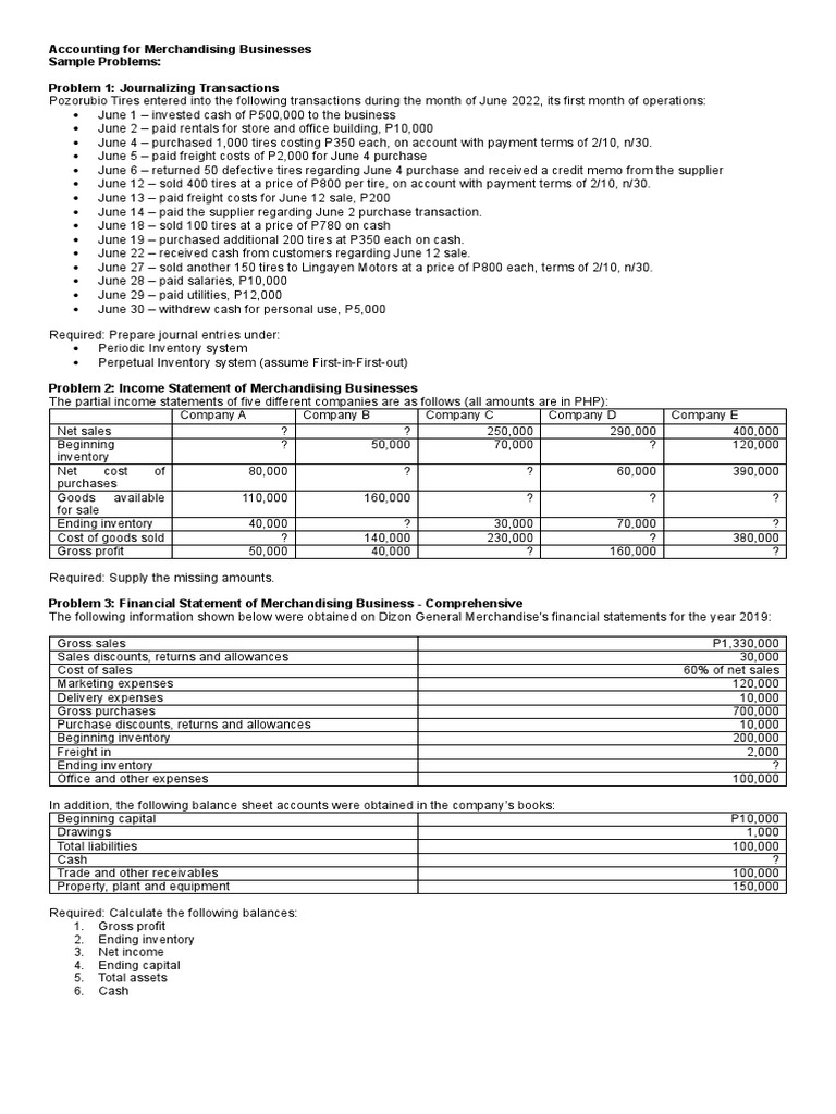 EC 1 - Acctg Cycle Part 2 Sample Problems | PDF | Revenue | Cost Of Goods Sold