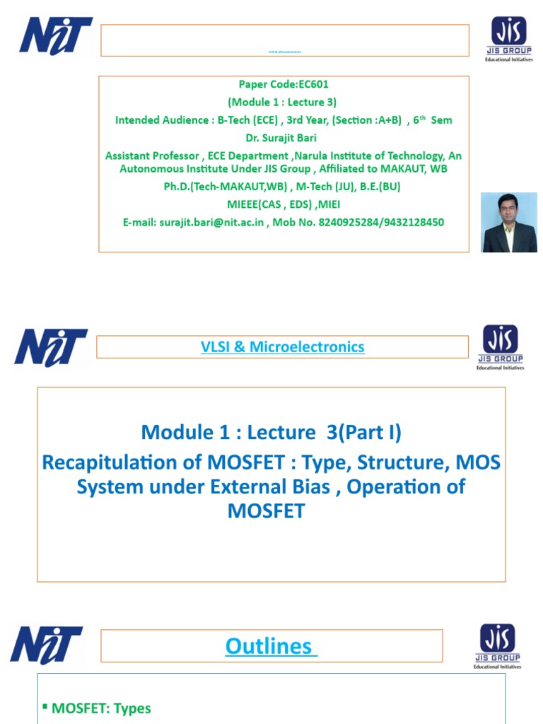 NIT 1 4 7040 Lecture 3 VLSI EC601 | Download Free PDF | Mosfet | Field Effect Transistor
