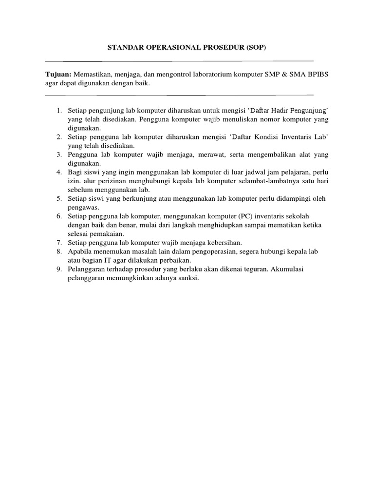 Contoh SOP Lab Komputer | PDF